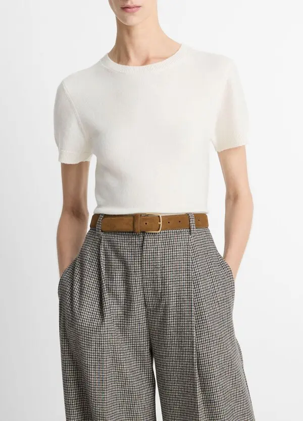 Vince Wool And Cashmere Blend Short Sleeve Sweater - Off White